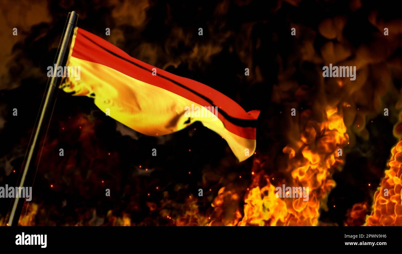 flag of Monaco on burning fire backdrop - hard times concept - abstract ...