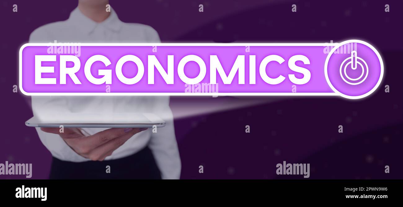 Text showing inspiration Ergonomics, Business showcase fitting or ...