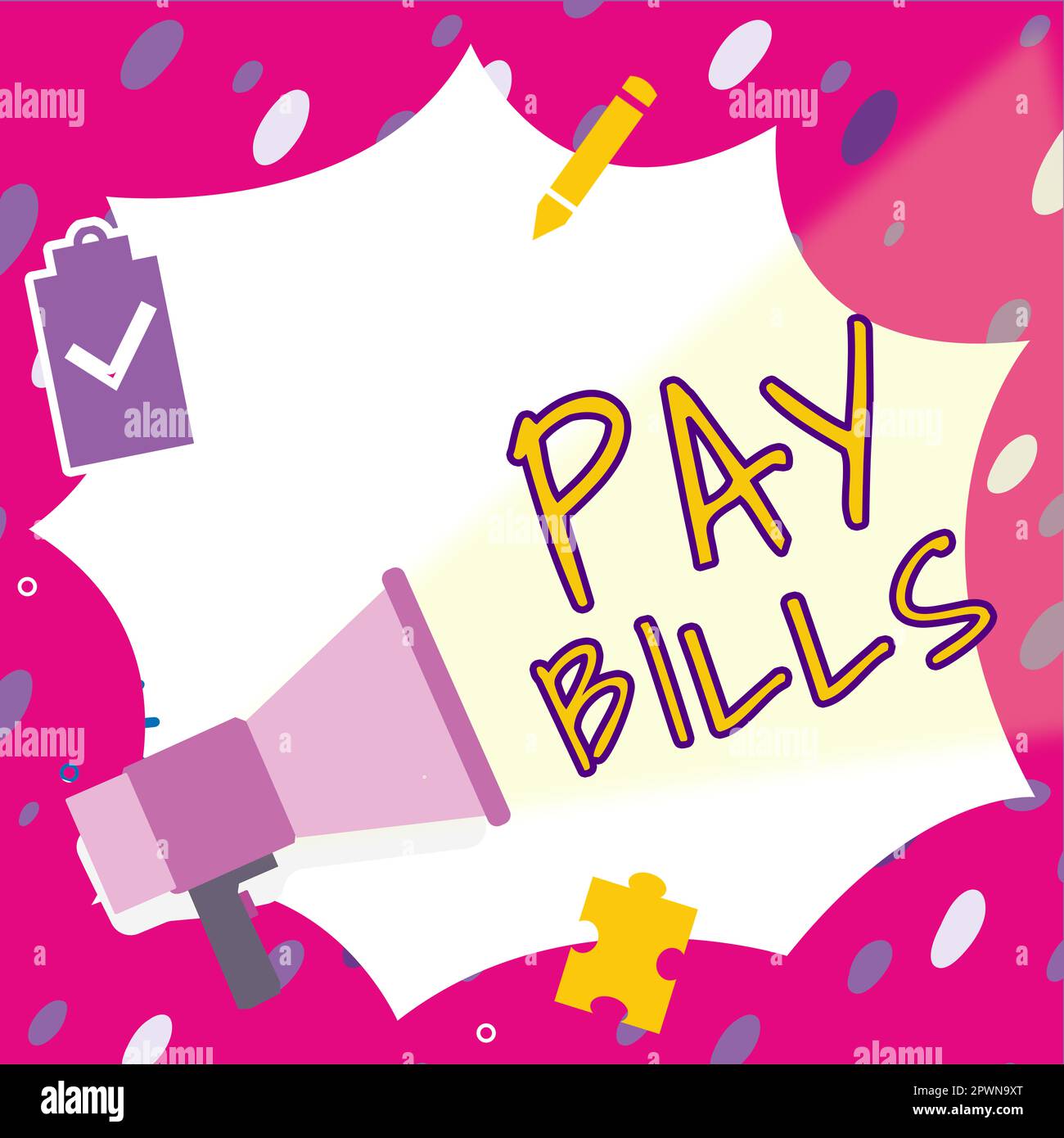 Text caption presenting Pay Bills, Business overview list of expenses ...