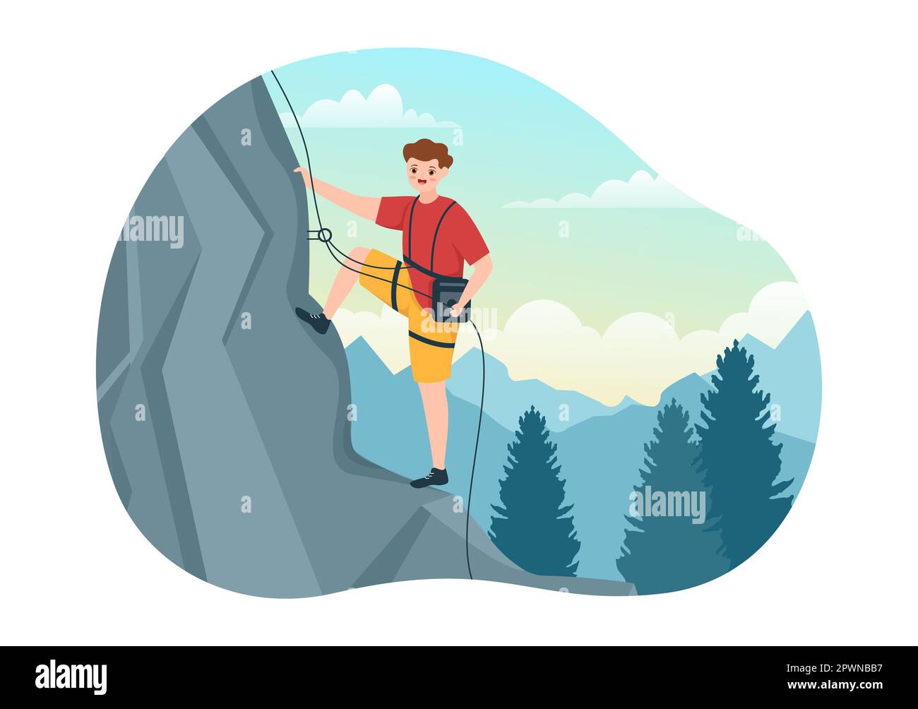Cliff Climbing Illustration with Climber Climb Rock Wall or Mountain ...
