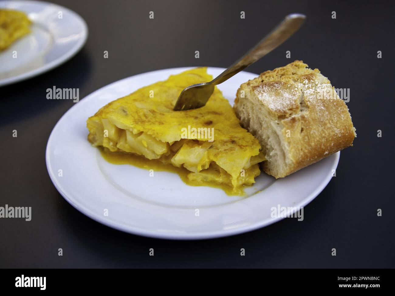 Detail of typical Spanish lunch, food with potatoes and eggs Stock ...