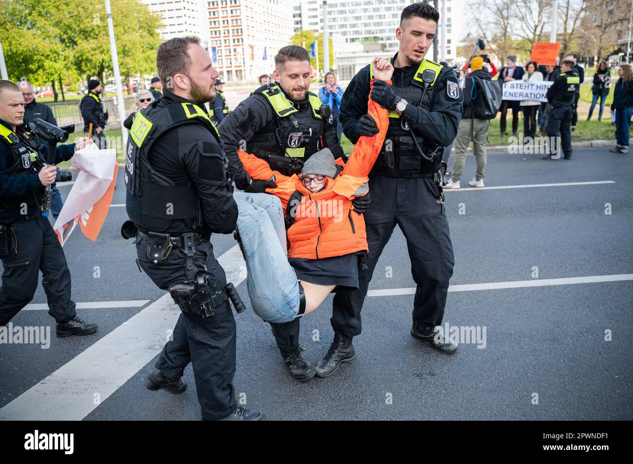 28.04.2023, Berlin, Germany, Europe - Climate protesters of so-called ...