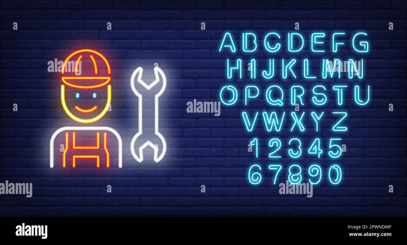 Smiling mechanic neon sign Stock Vector Image & Art - Alamy