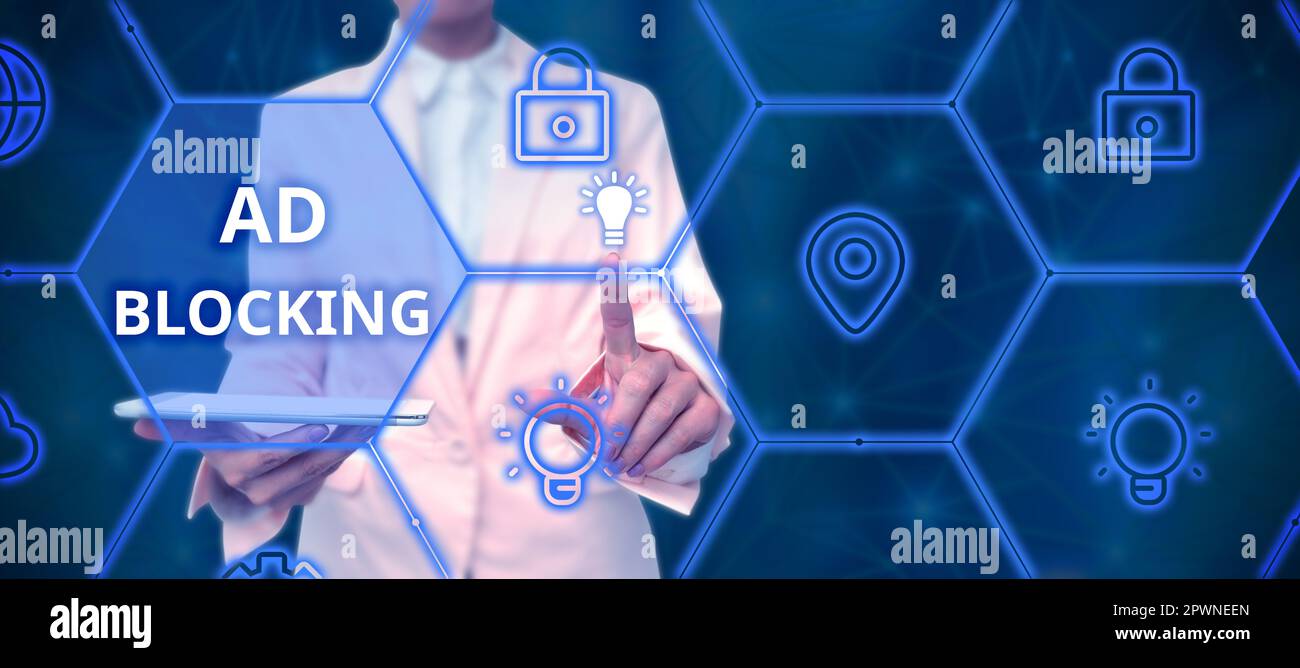 Writing displaying text Ad Blocking, Business overview program that ...