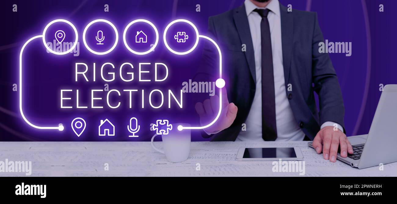 Writing displaying text Rigged Election, Internet Concept Manage ...
