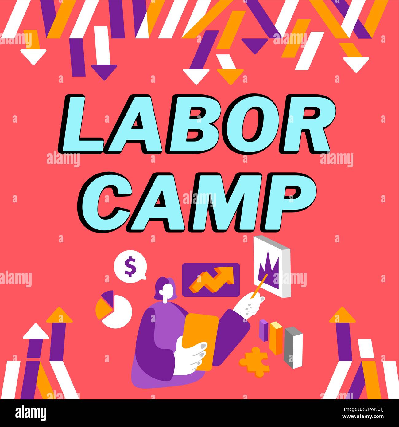 Hand writing sign Labor Camp, Word Written on a penal colony where ...