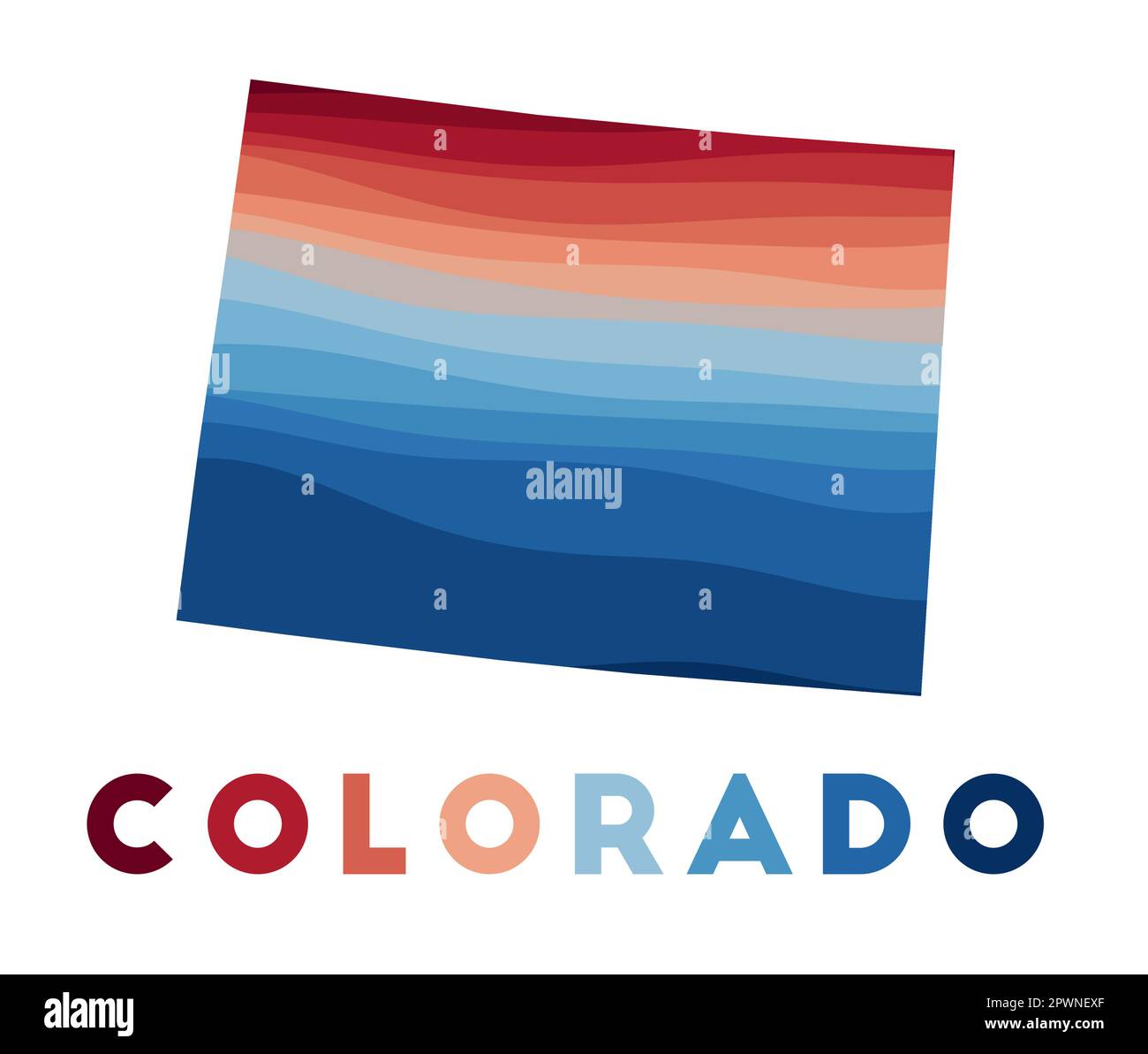 Colorado map. Map of the US state with beautiful geometric waves in red ...