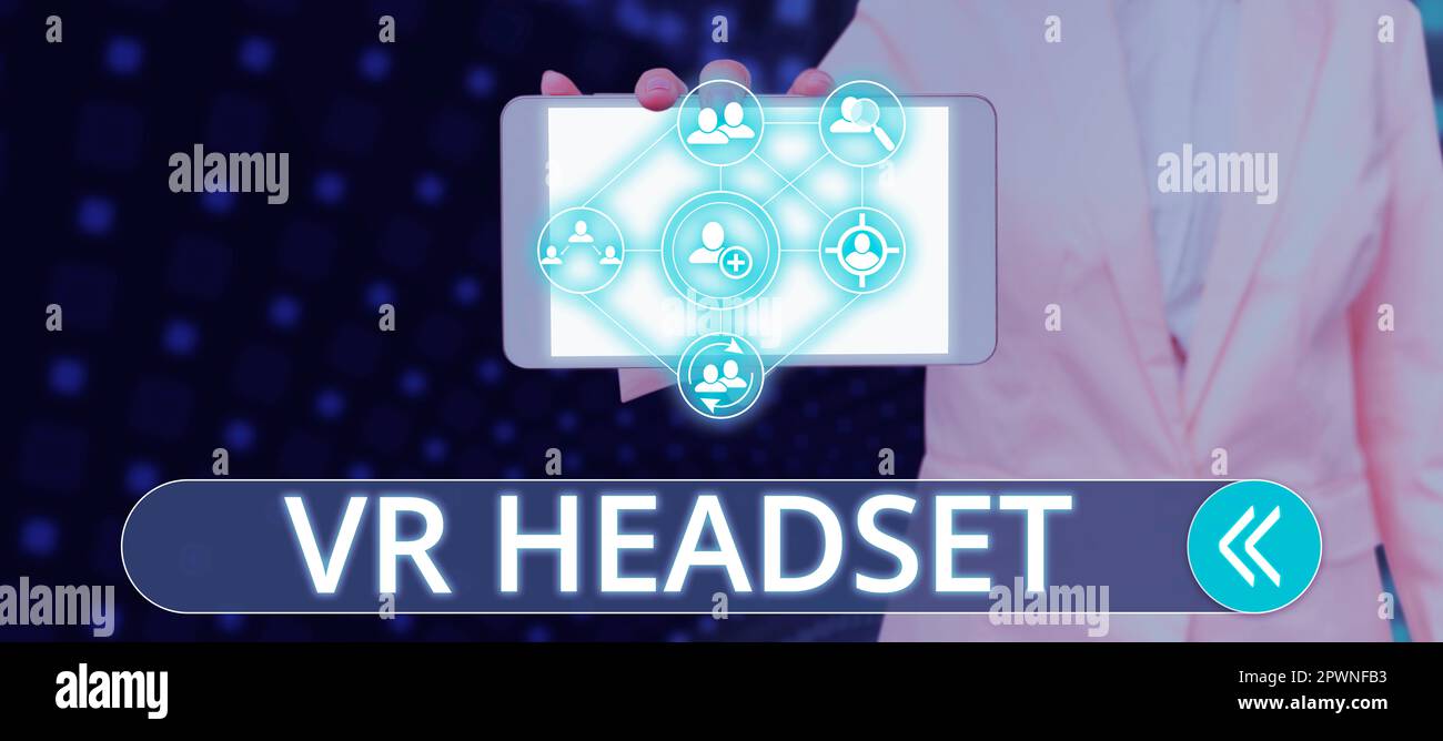 Writing displaying text Vr Headset, Business showcase head-mounted ...