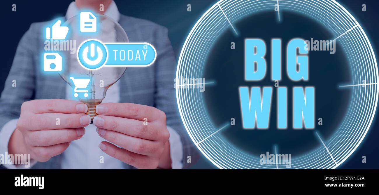 Hand writing sign Big Win, Business idea having won an important prize ...