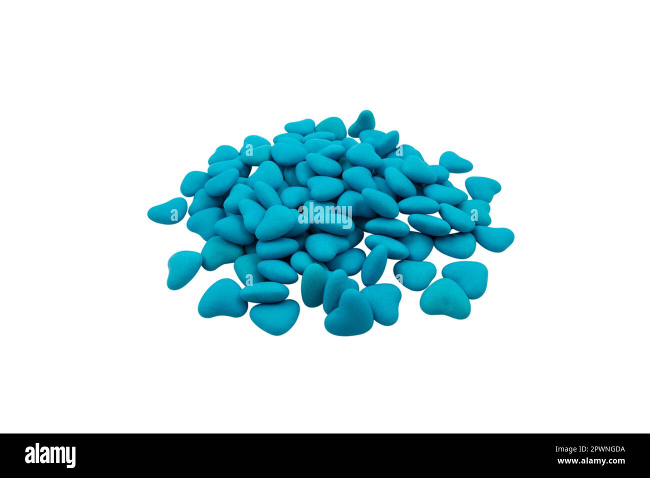 Bunch of blue heart shaped candies (close-up) isolated on white ...