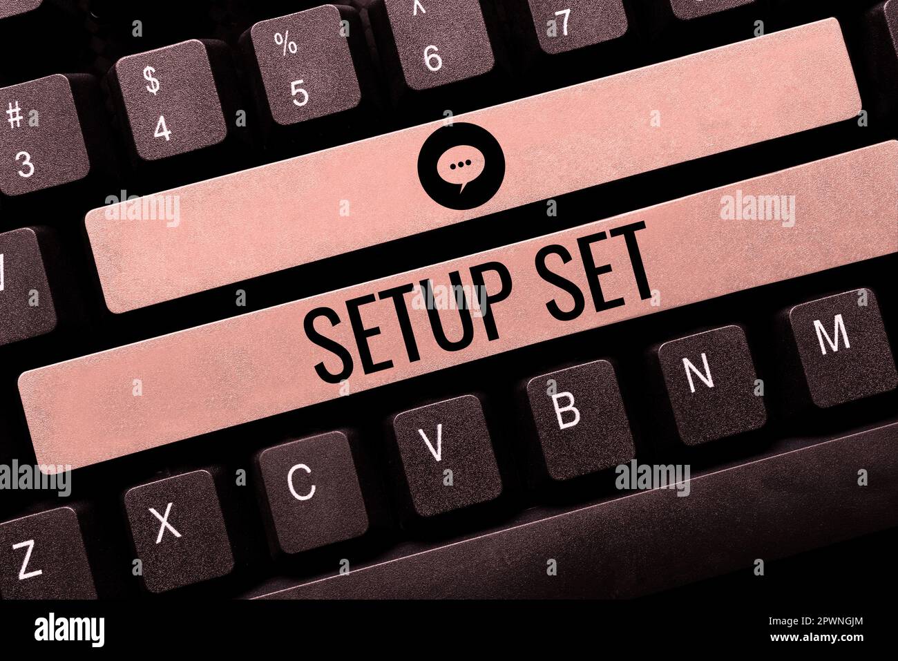 Text caption presenting Setup Set, Word Written on the manner, position ...