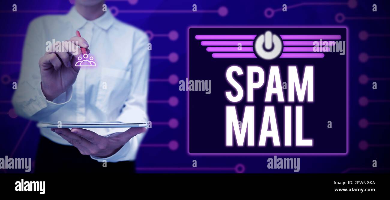 Hand writing sign Spam Mail, Business showcase Intrusive advertising ...