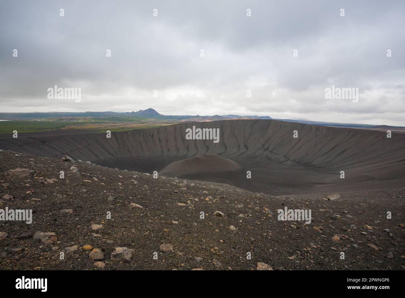 Hverfell caldera volcano top view. Hverfjall, Iceland landmark Stock ...