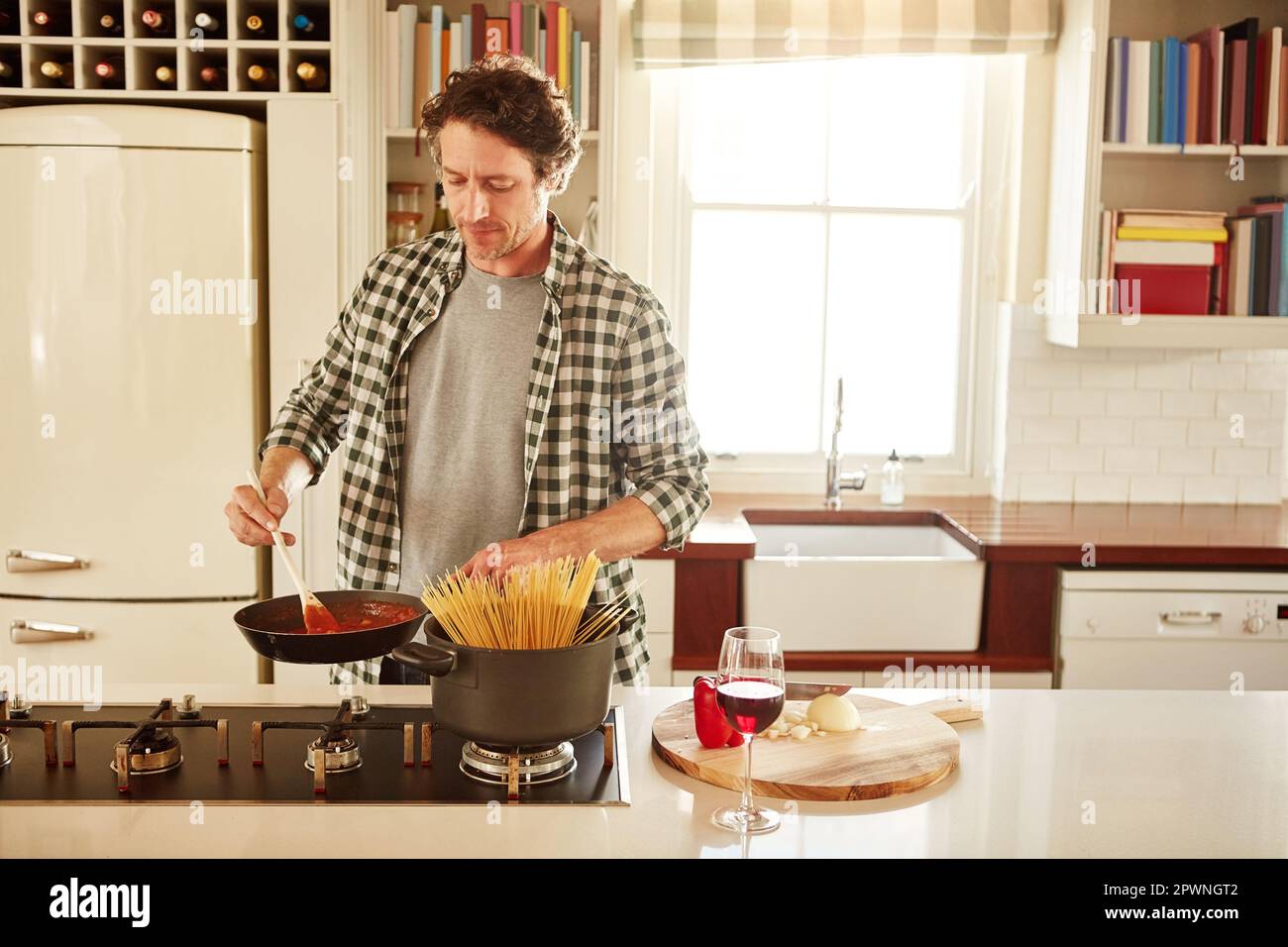 See what happens when you watch cooking shows all day. a man cooking in ...