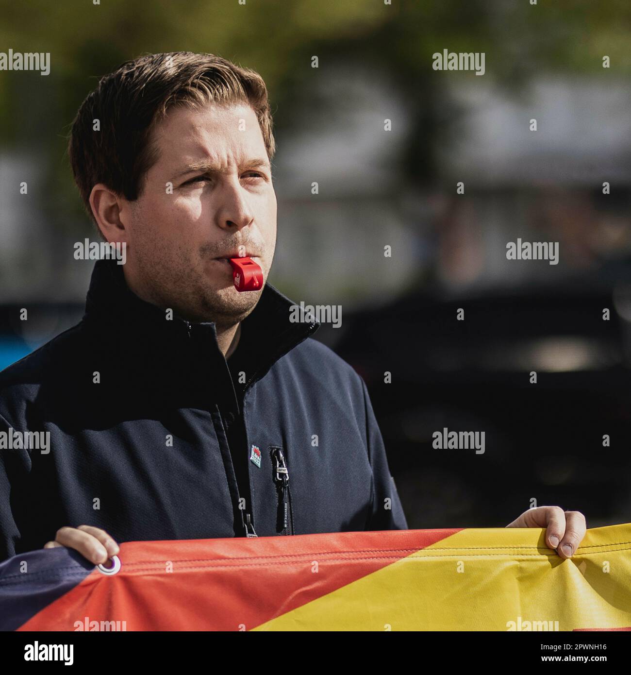Kevin Kuehnert, SPD general secretary, taken during the May Day rally ...