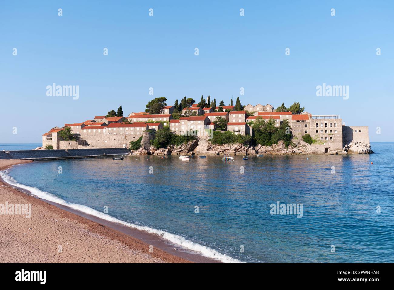 Beautiful summer landscape of Adriatic coast in Budva Riviera with view ...