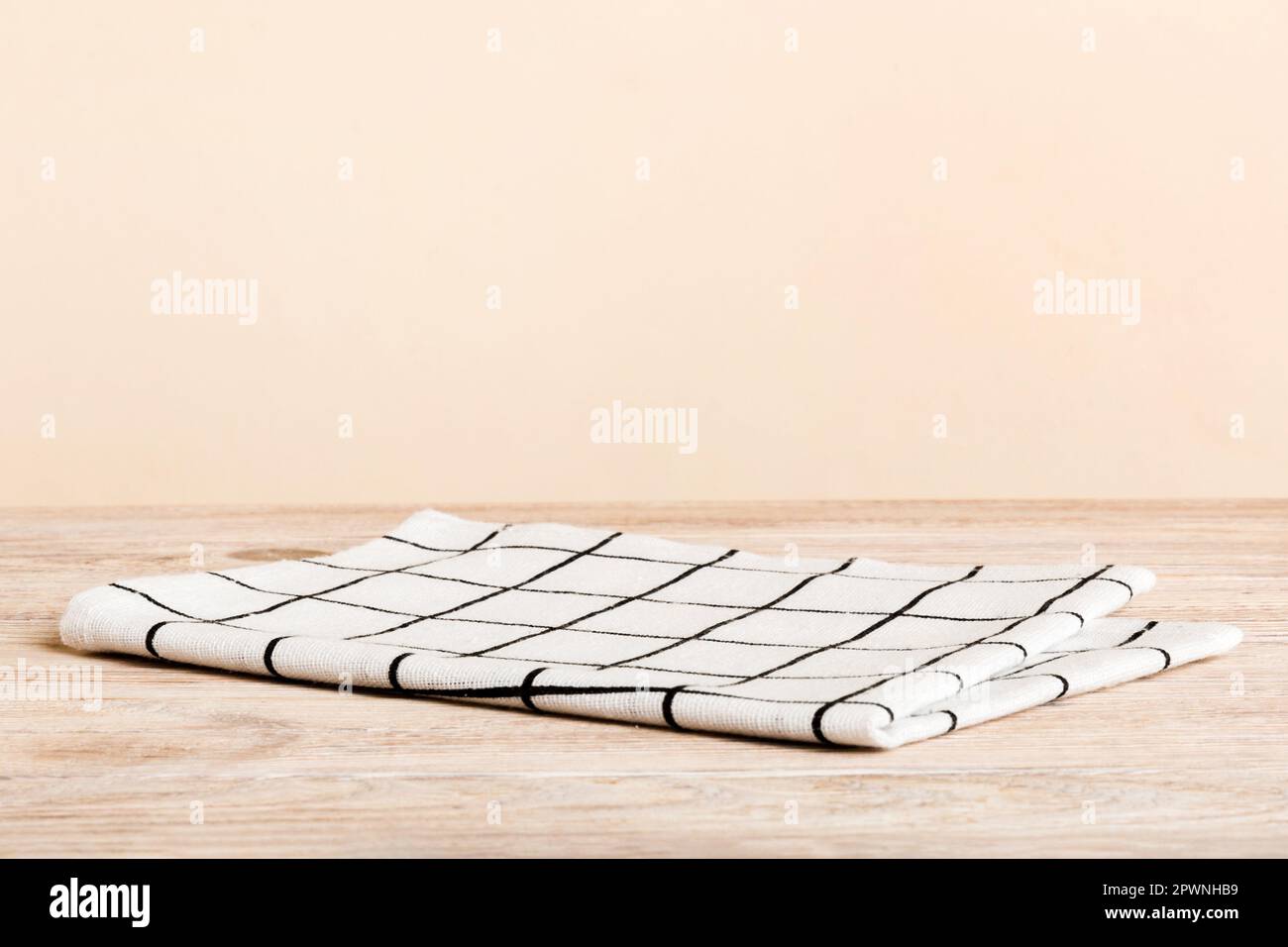 top view with white empty kitchen napkin isolated on table background ...