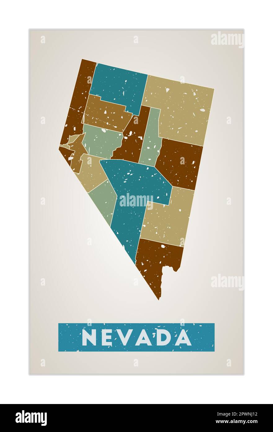 Nevada map. US state poster with regions. Old grunge texture. Shape of ...
