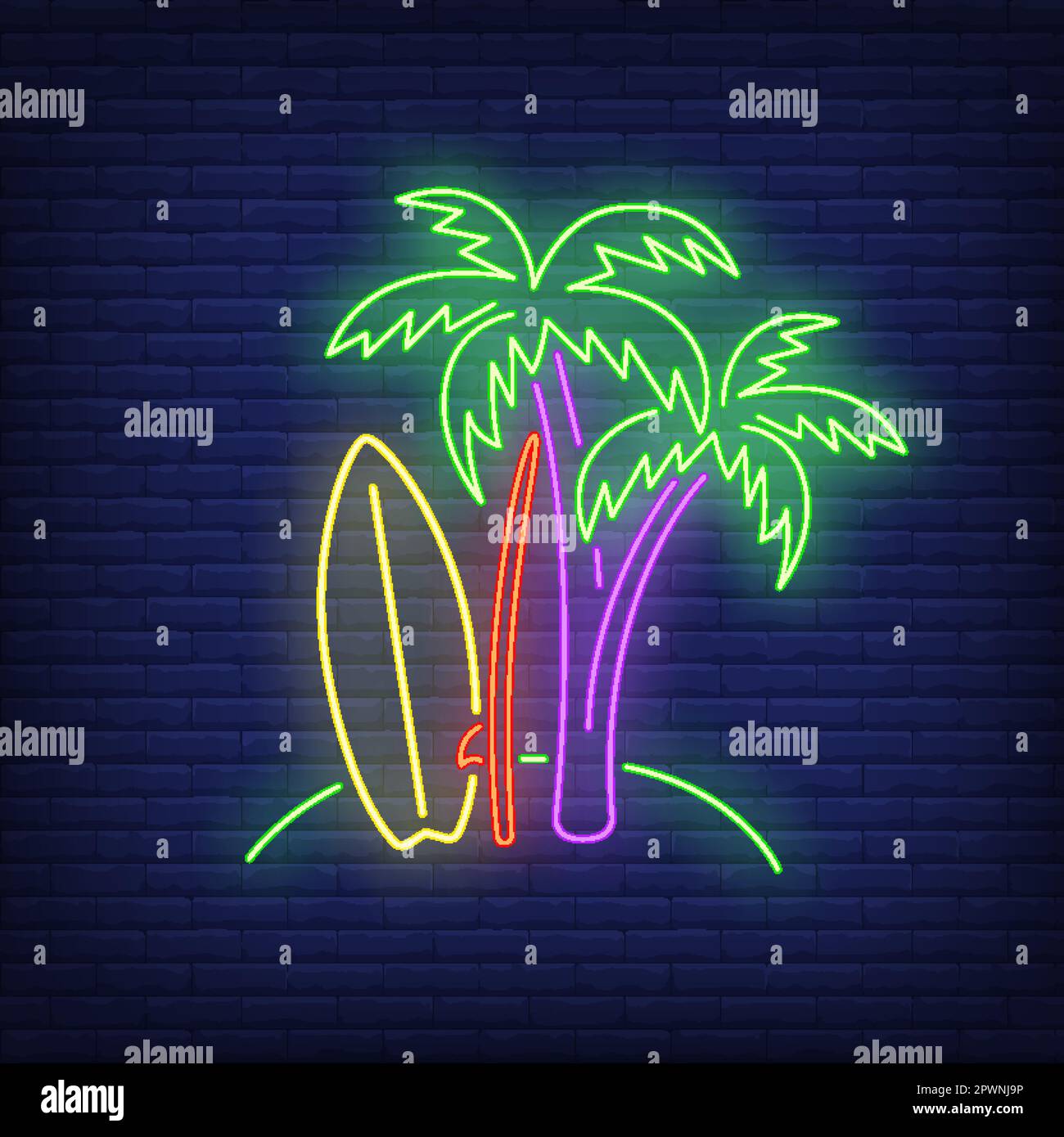 Palm trees and surfboards on beach neon sign Stock Vector Image & Art ...