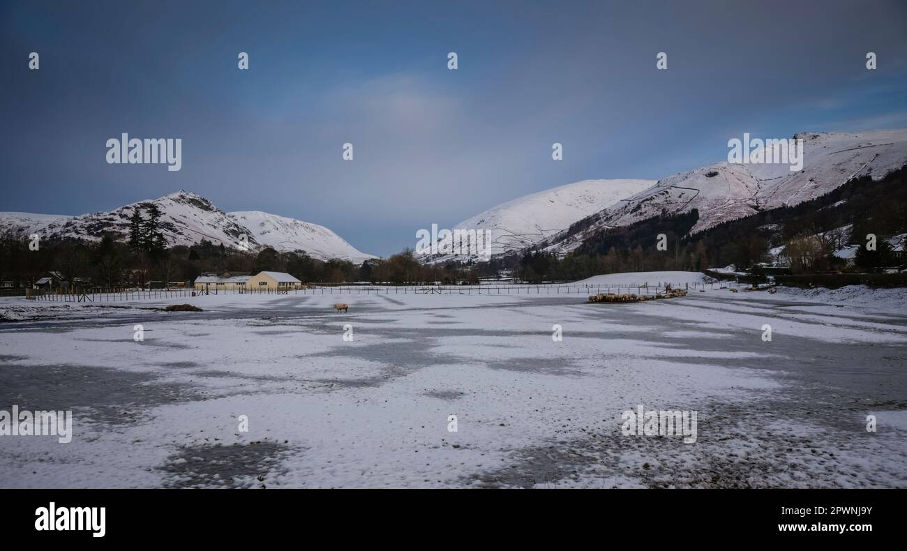 Grasmere sports field with its winter coat of snow, English Lake ...
