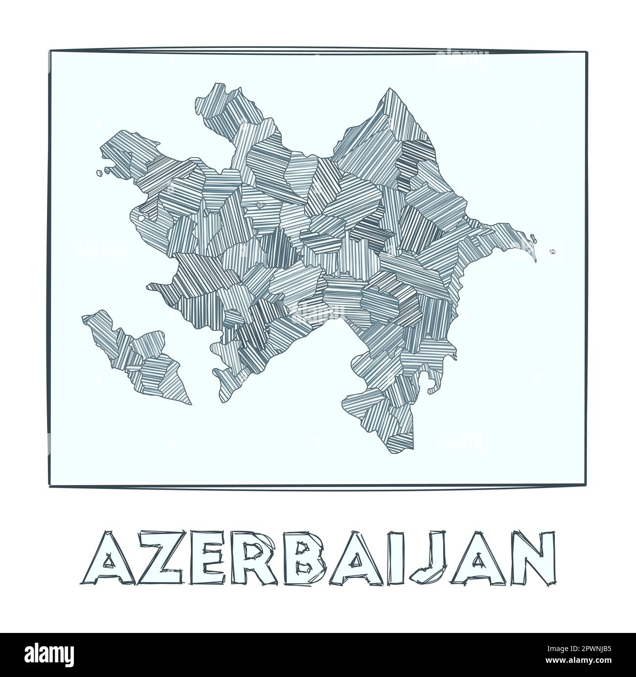 Sketch map of Azerbaijan. Grayscale hand-drawn map of the country ...