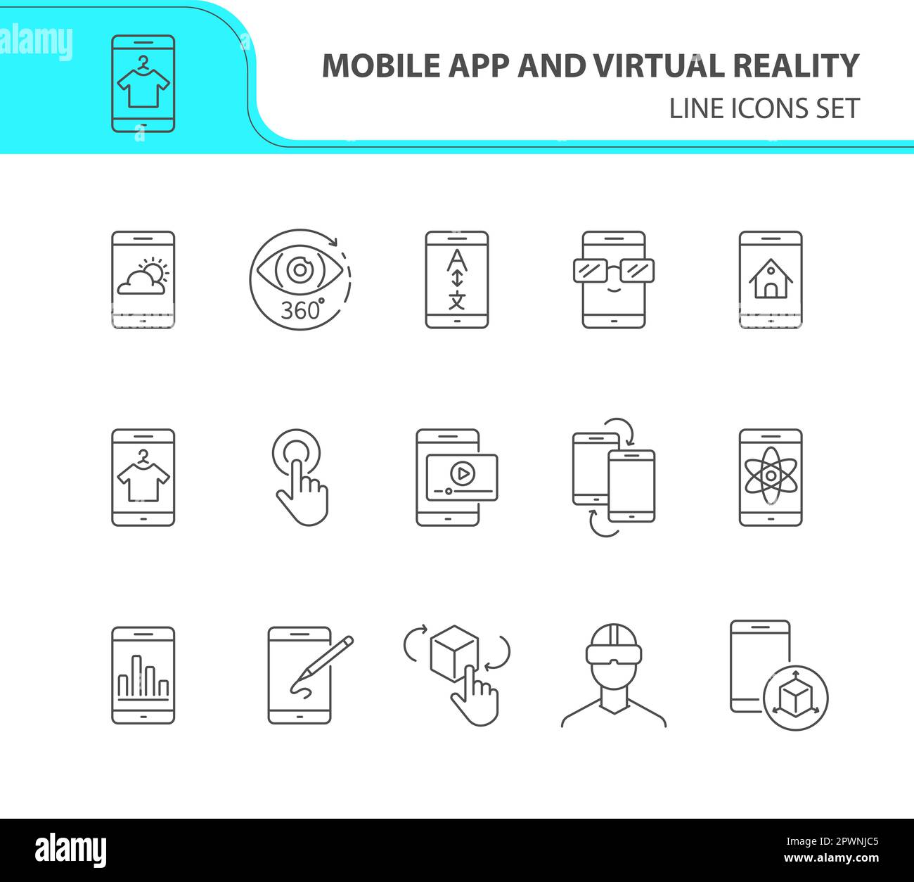 Mobile app and virtual reality line icon set Stock Vector Image & Art ...