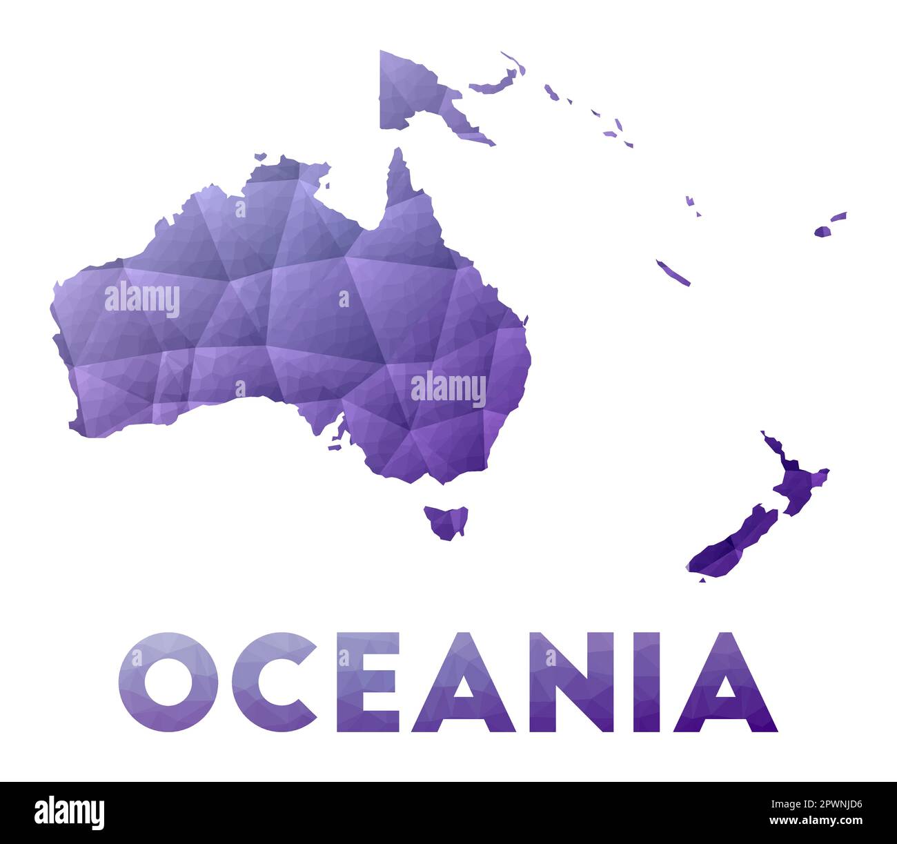 Map of Oceania. Low poly illustration of the continent. Purple ...