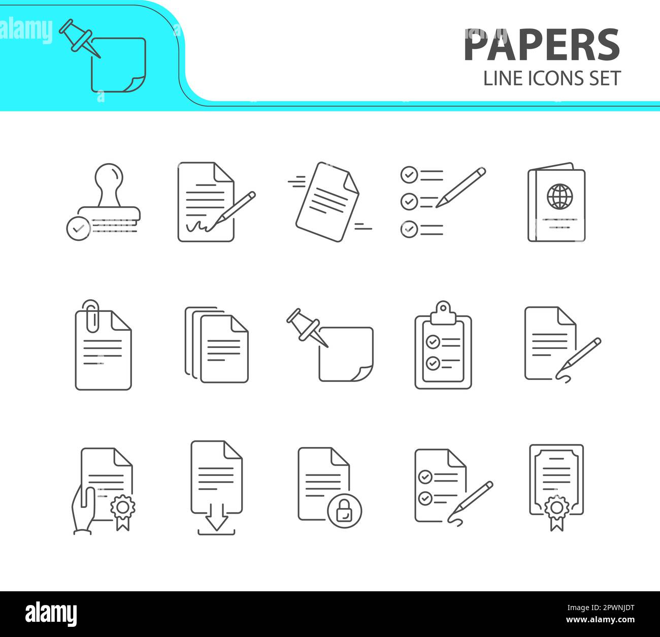 Papers line icon set Stock Vector Image & Art - Alamy