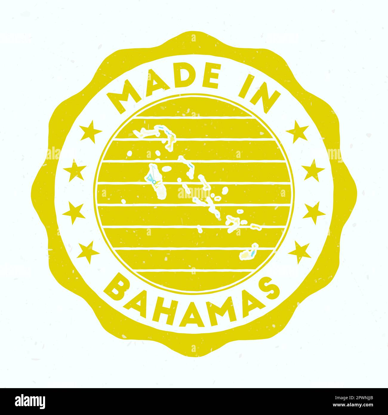 Made in Bahamas. Country round stamp. Seal of Bahamas with border shape ...