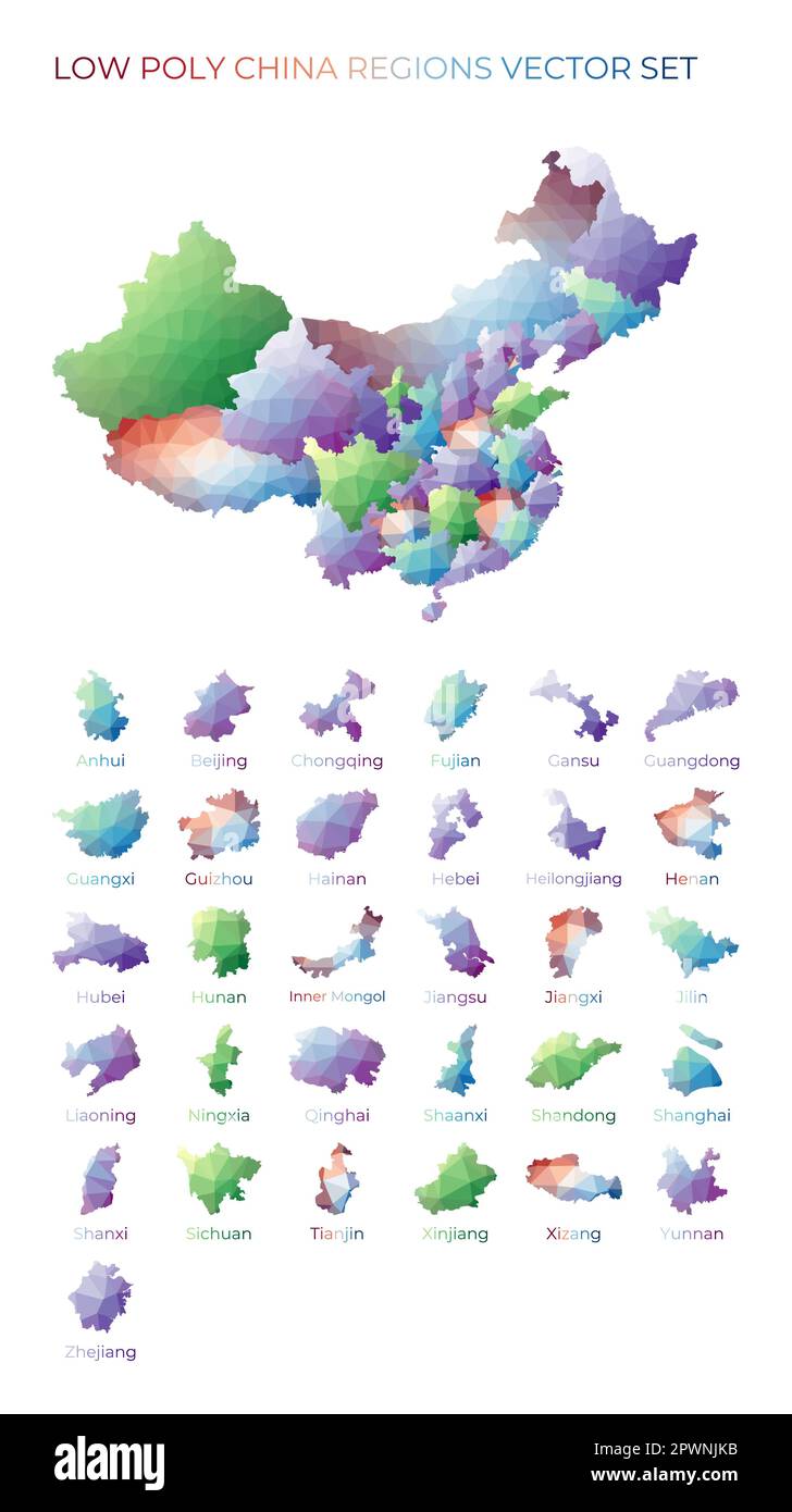 Chinese low poly regions. Polygonal map of China with regions ...