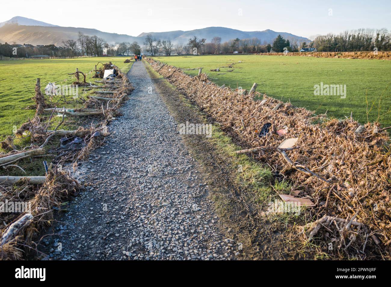 Flood damage from River Greta on footpath close to Keswick, English ...