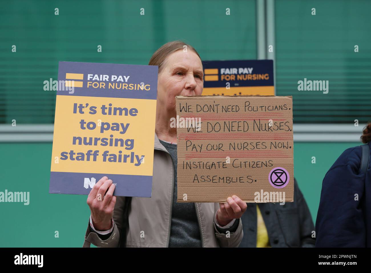 London, UK. 01 May 2023. Nurses strike. Nurses at picket line outside ...