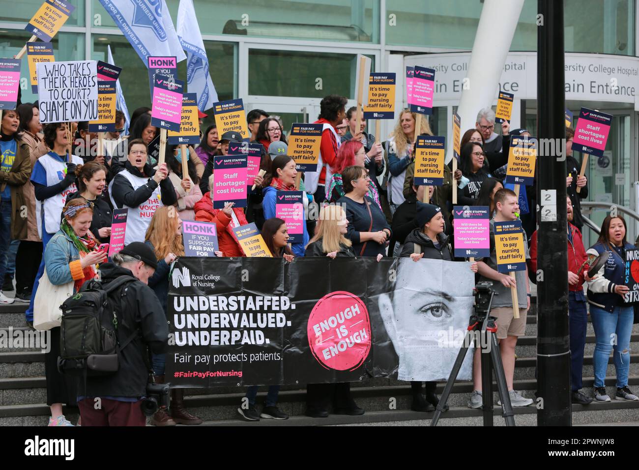London, UK. 01 May 2023. Nurses strike. Nurses at picket line outside ...