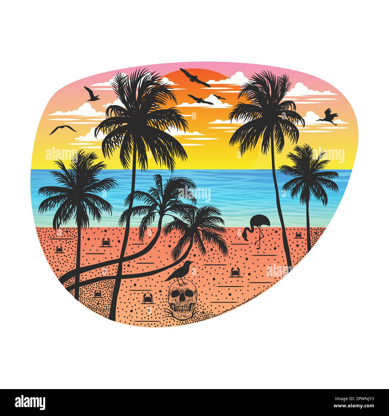 Ocean and beach panoramic landscape design. Editable, resizable, EPS 10 ...