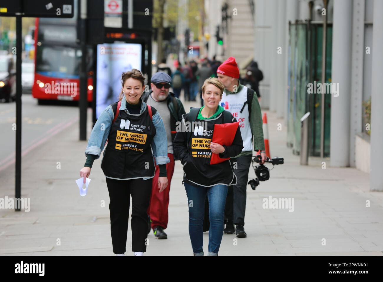 London, UK. 01 May 2023. Nurses strike. Nurses at picket line outside ...