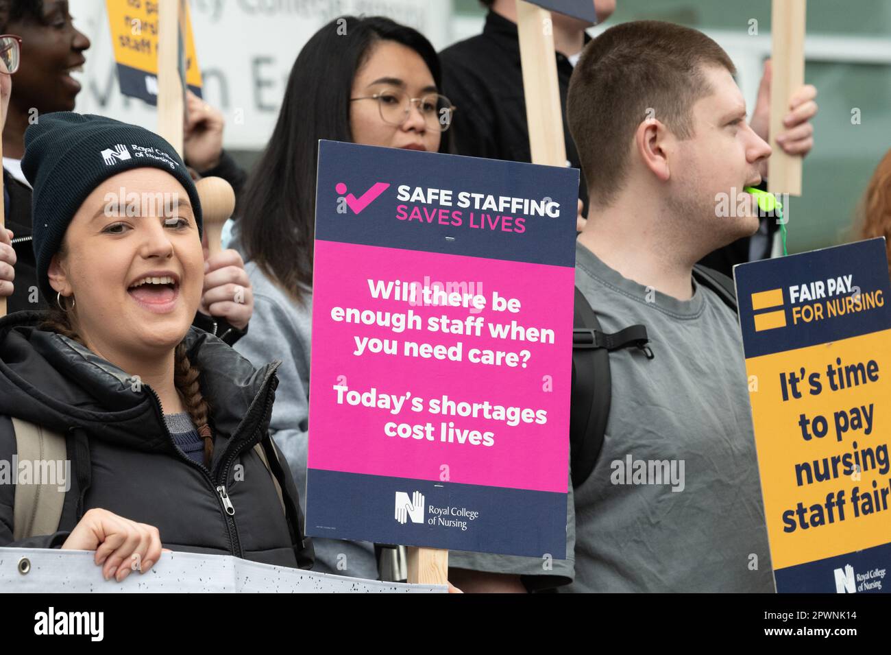 London, UK. 1 May, 2023. Striking nurses from the Royal College of ...