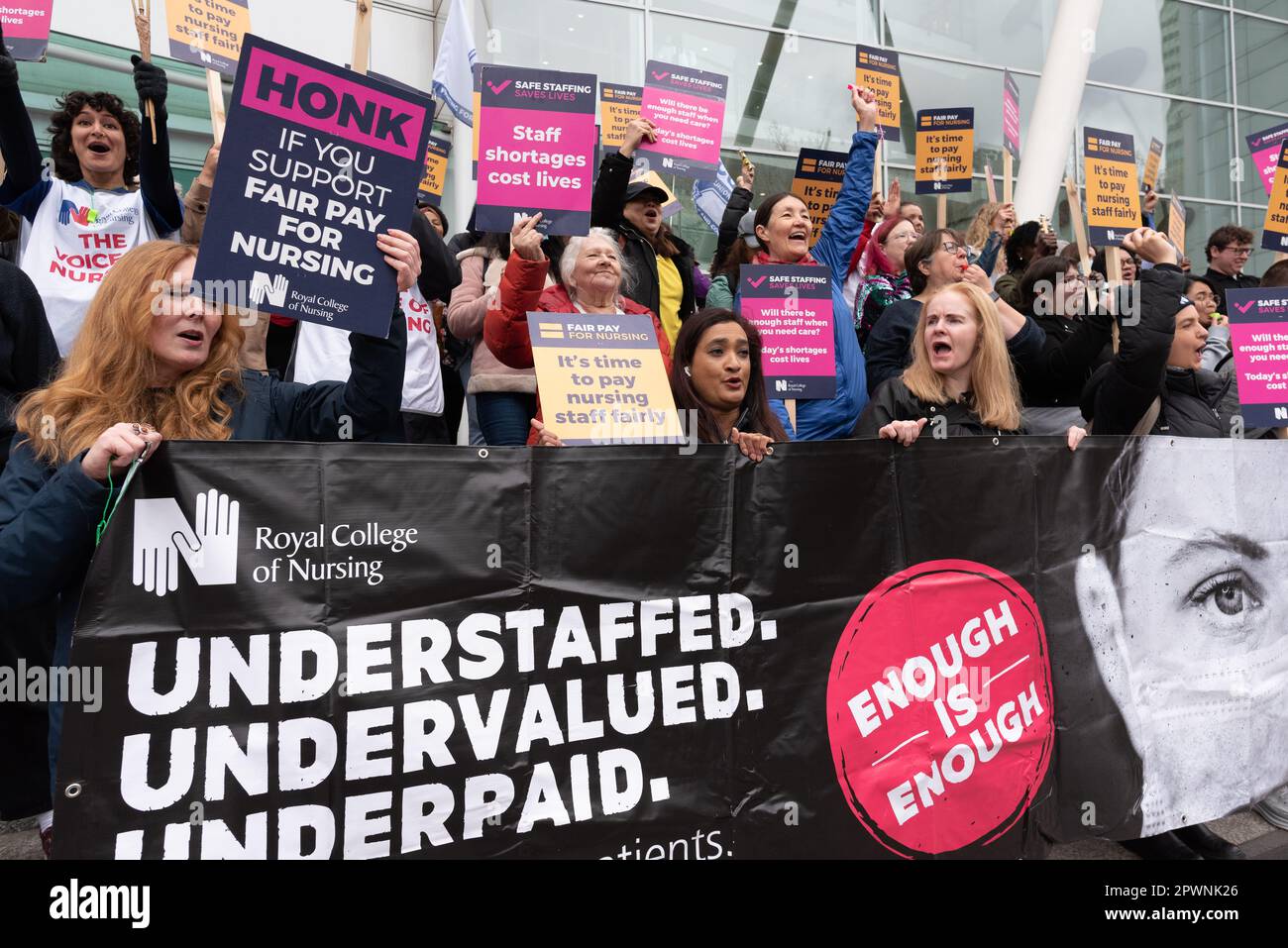 London, UK. 1 May, 2023. Striking nurses from the Royal College of ...
