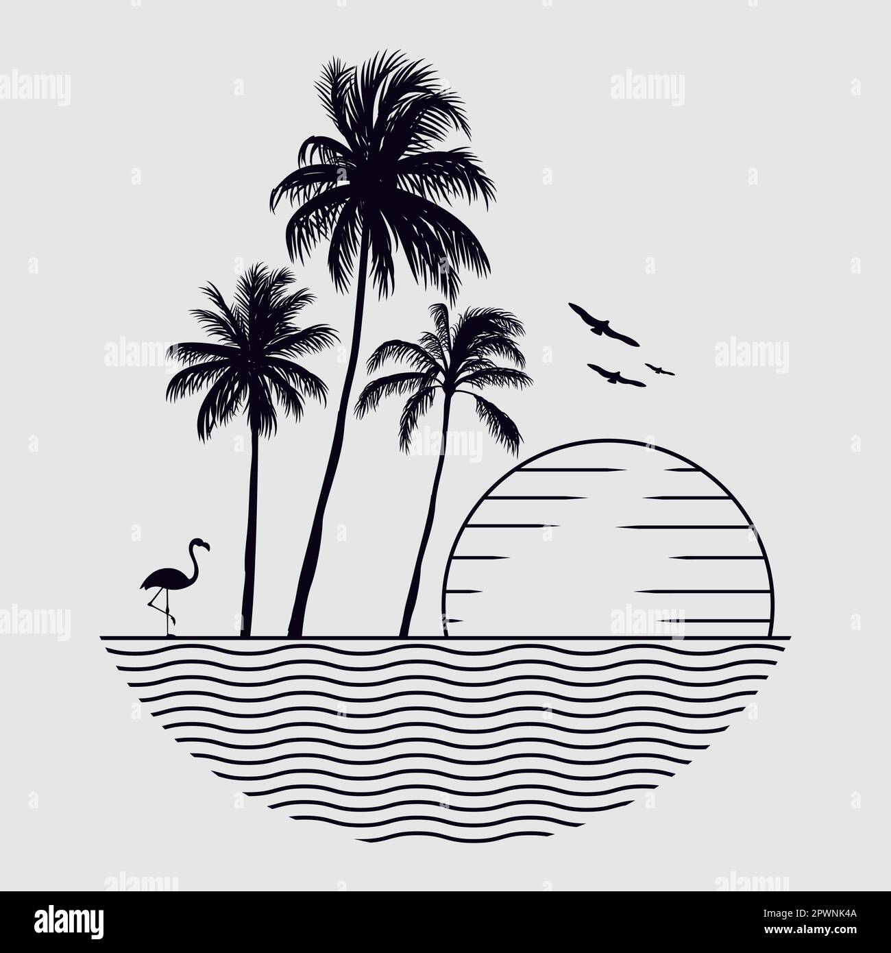 Ocean and beach panoramic landscape design. Editable, resizable, EPS 10 ...