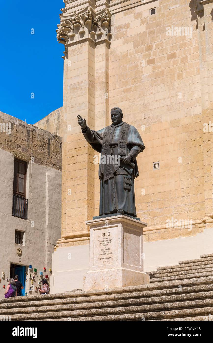 Malta, Gozo, Rabat or Victoria: Statue of Pope Pius IX in front of the ...