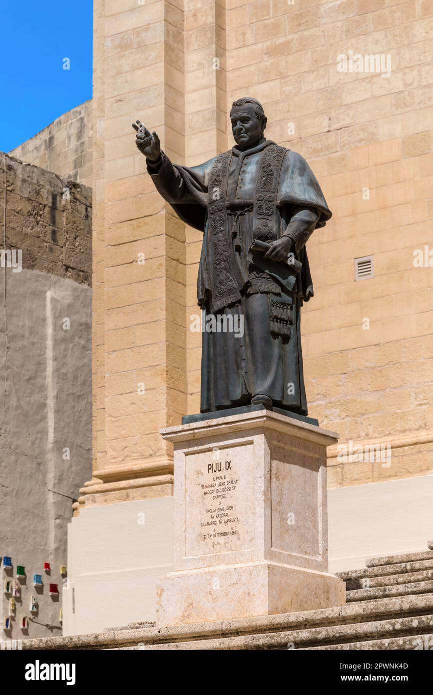 Malta, Gozo, Rabat or Victoria: Statue of Pope Pius IX in front of the ...