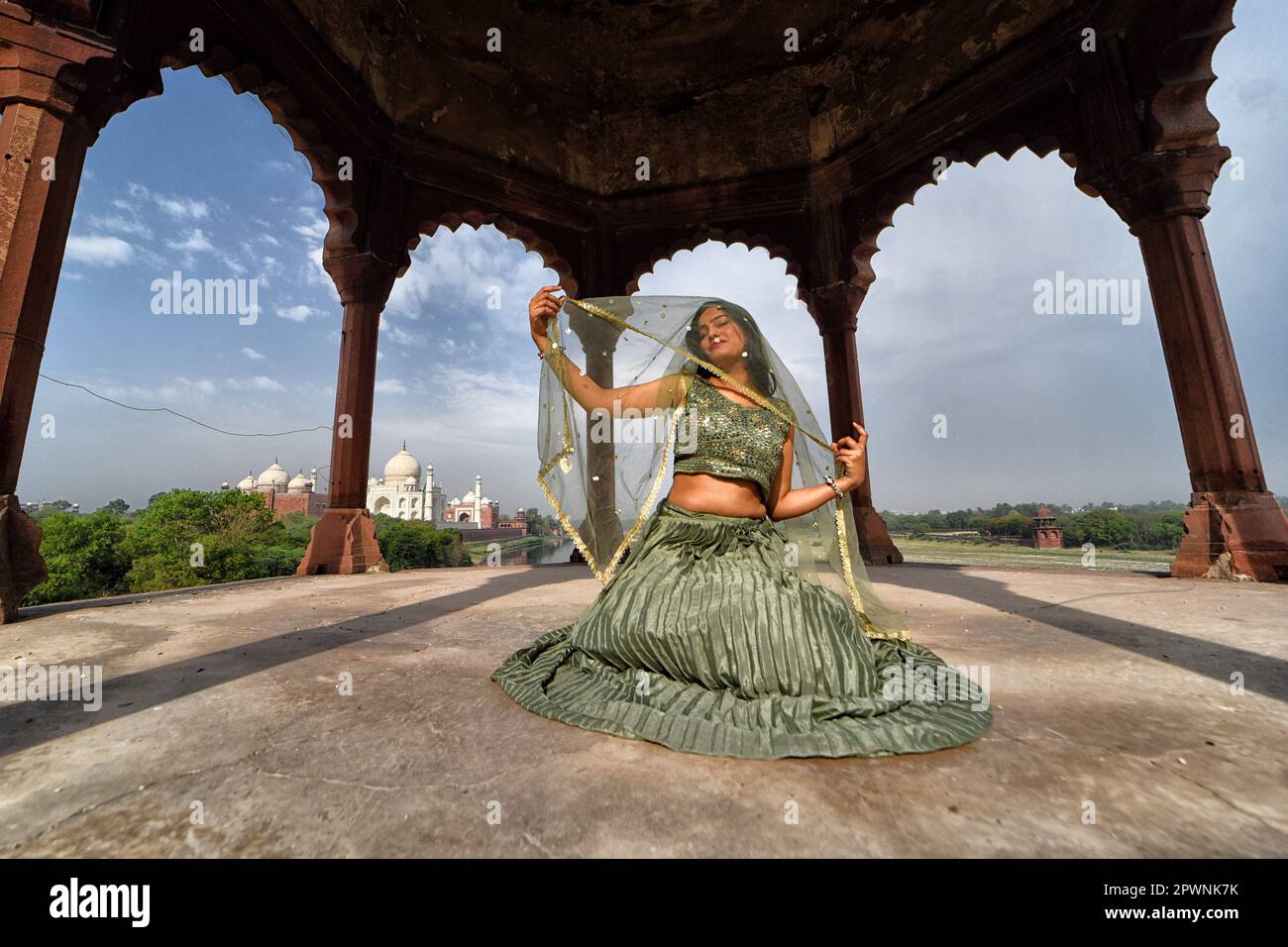 Nandini Singh, a female model poses for photos near of the iconic ...