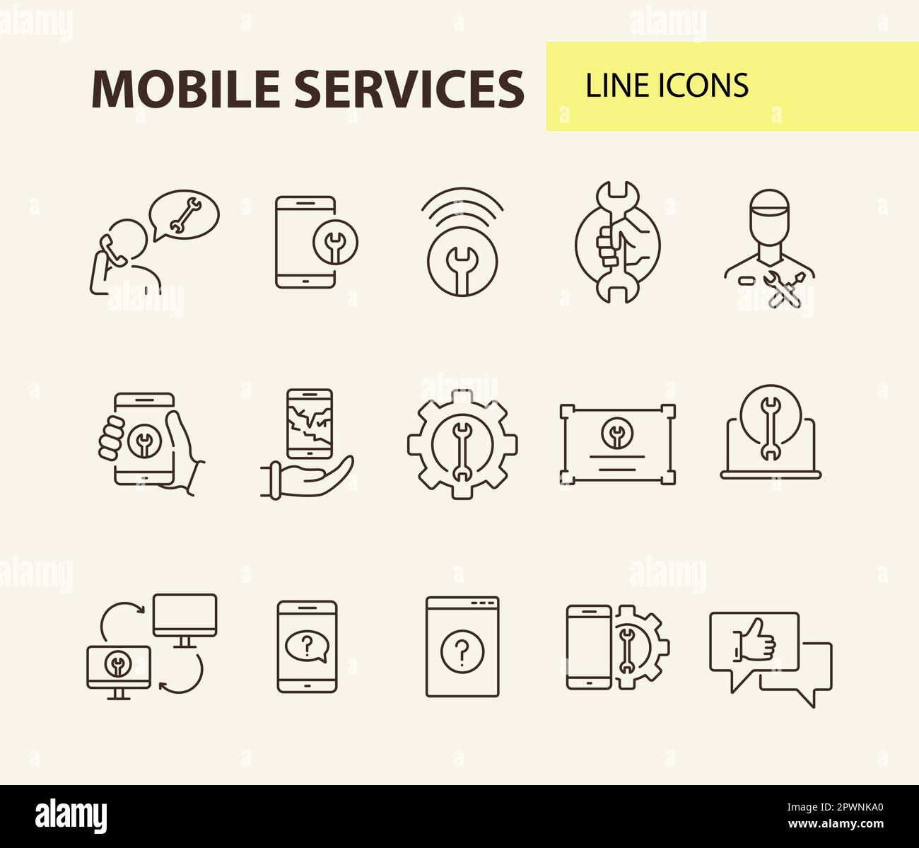 Mobile services line icon set Stock Vector Image & Art - Alamy