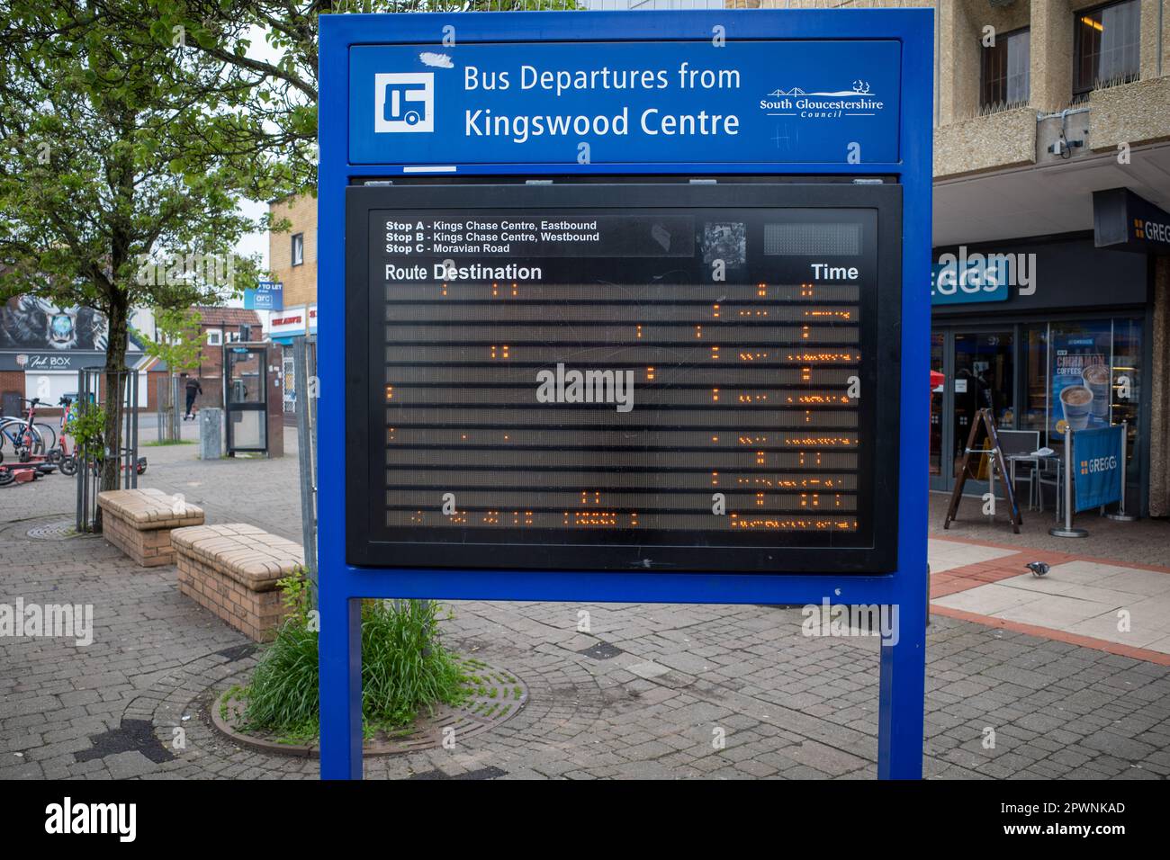 Bus departure board at Kings Chase Shopping Centre, Kingswood, Bristol ... Bus departure board at Kings Chase Shopping Centre, Kingswood, Bristol ...