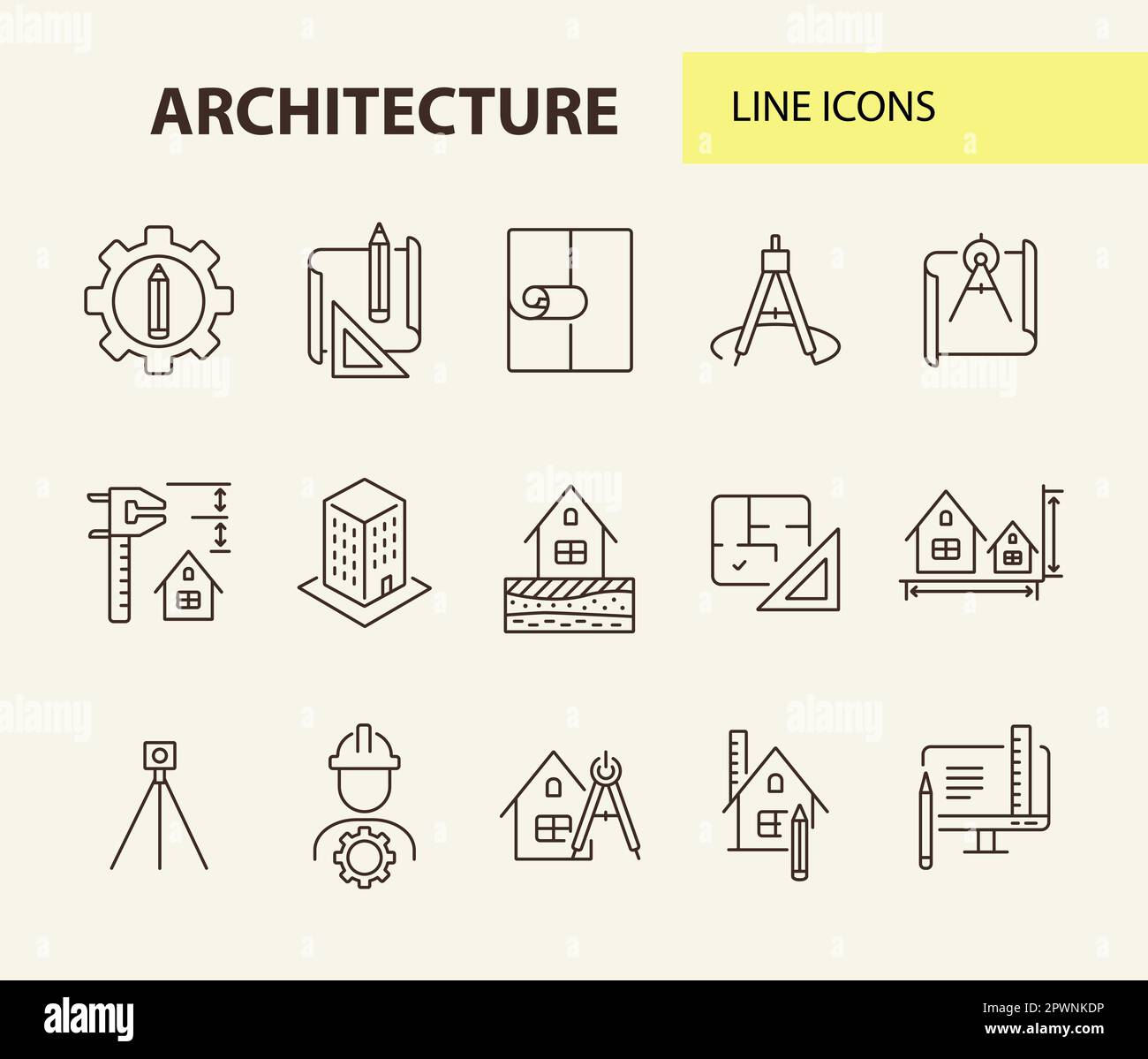 Architecture line icon set. Pencil, ruler, floor plan Stock Vector ...