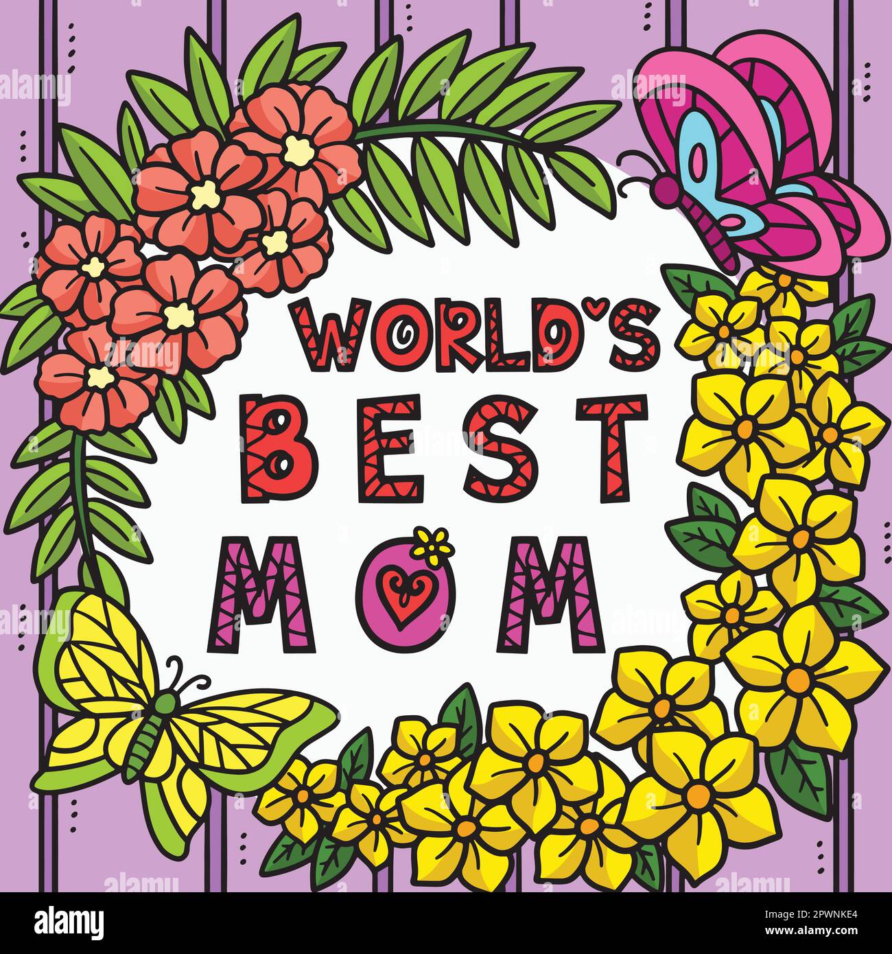 Mothers Day Worlds Best Mom Colored Cartoon Stock Vector Image & Art ...