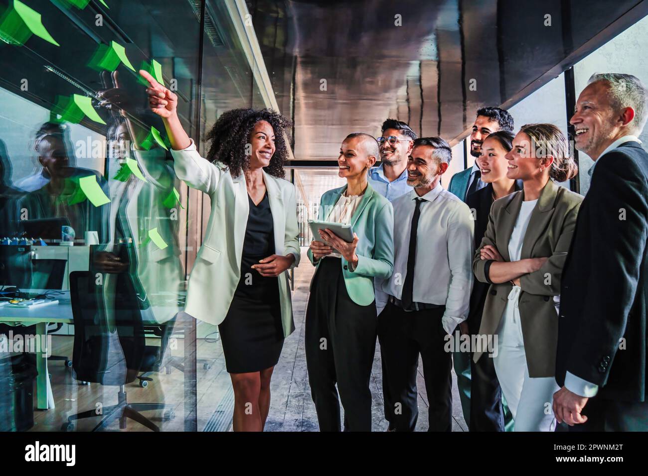 Group of business people start up team work brainstorming using post it ...