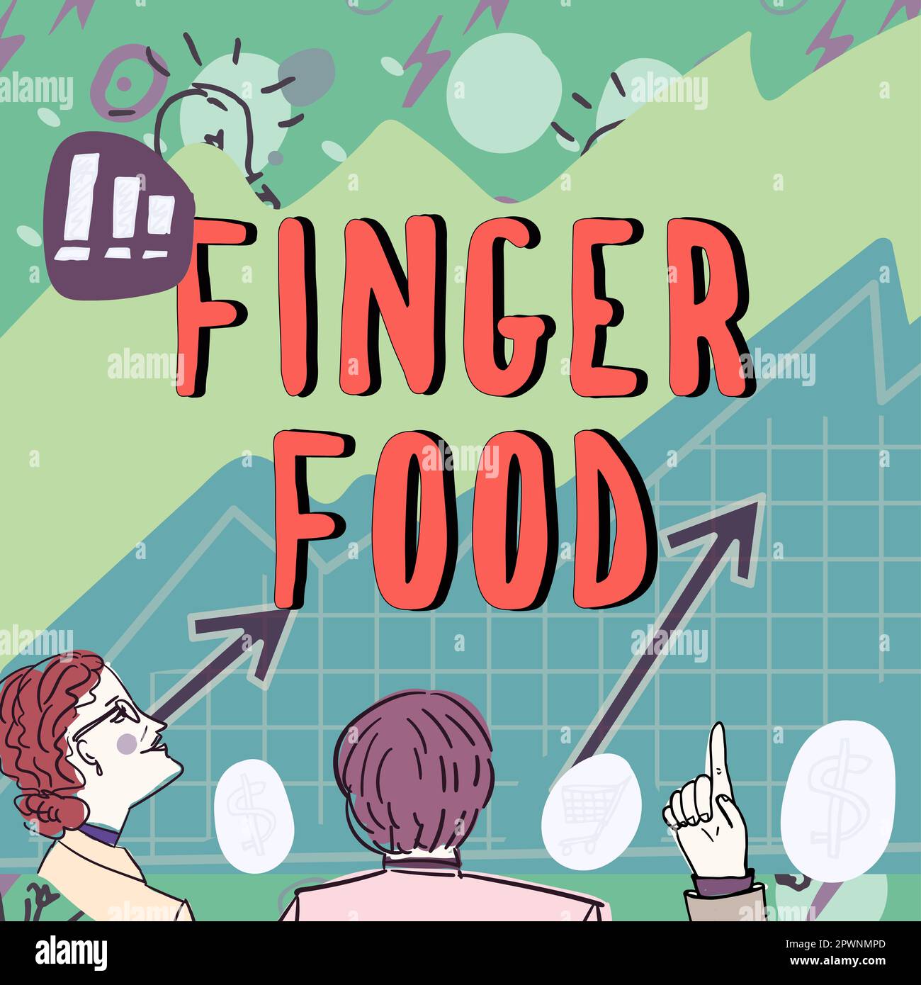 Sign displaying Finger Food, Business showcase products and digestives ...