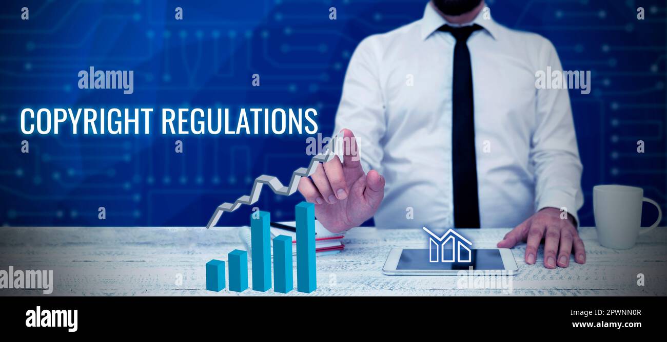 Text sign showing Copyright Regulations, Word Written on body of law ...