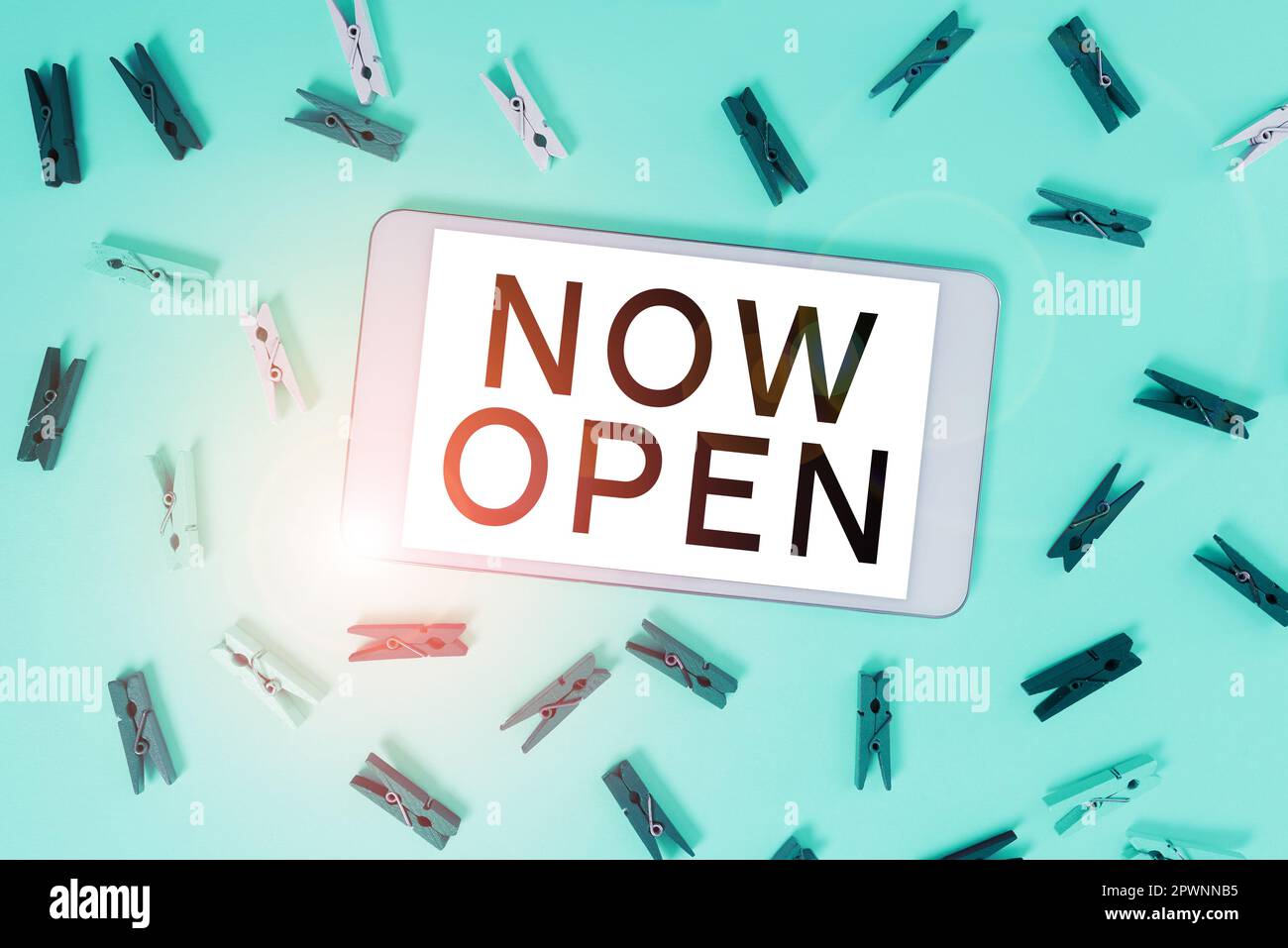 Conceptual display Now Open, Business overview leave door or windows ...