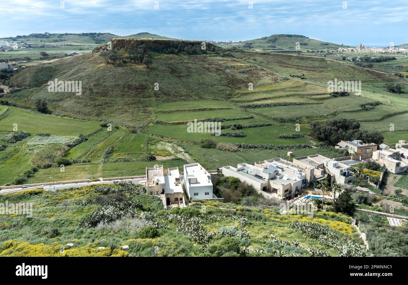 Malta, Gozo, Victoria: Panoramic view of the green fields of Gozo ...